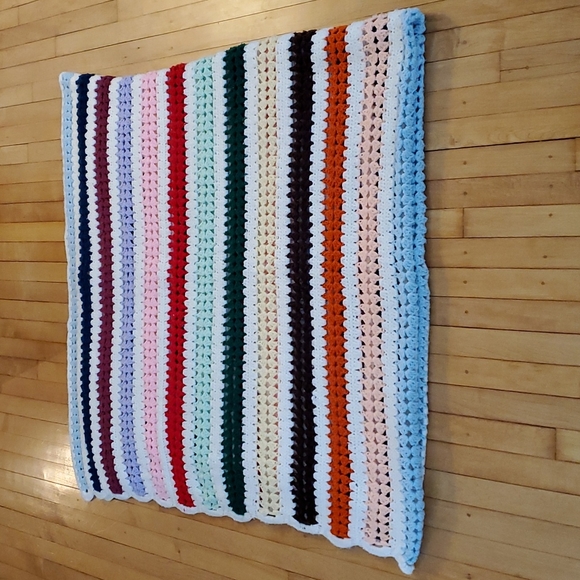 Bedding | Vintage Handmade Multi Colored Extra Large Crocheted Blanket ...
